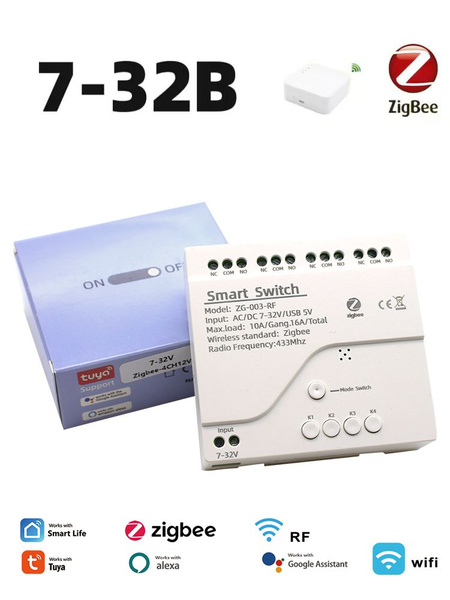 Умное реле Zigbee Tuya WIFI + RF на 7-32v, 10А на четыре канала купить на OZON по низкой цене ...