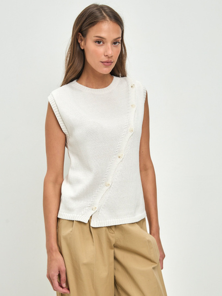 Топ Женский DAMtex белый, размер 44 Хлопок, Акрил Без рукавов ...