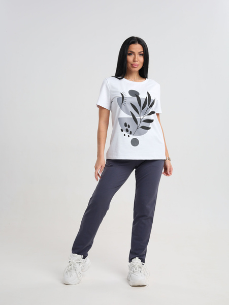 Комплект одежды Женский MIROLINE Домашний двойка серый графит, белый, размер 48 Футер двухнитка ...