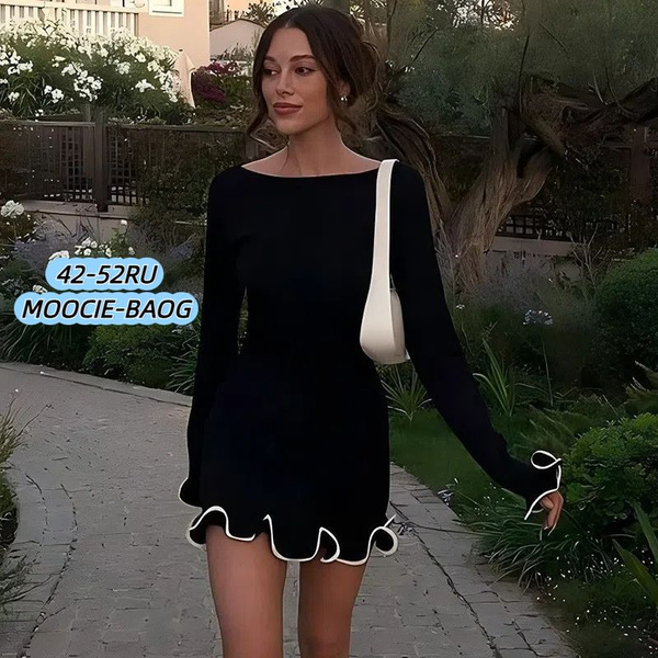 Платье Женский MOOCIE черный платье-водолазка Повседневный Длинный Поролон Корсет, размер 42, 44 ...