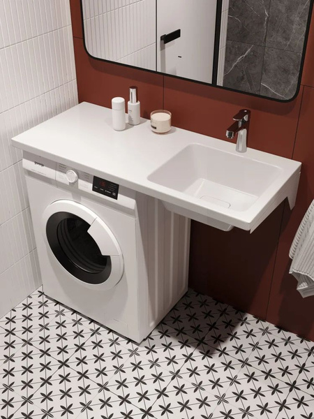 Раковина над стиральной машиной STWORKI Мальмё 110 правая прямоугольная, белая, с левым крылом ...