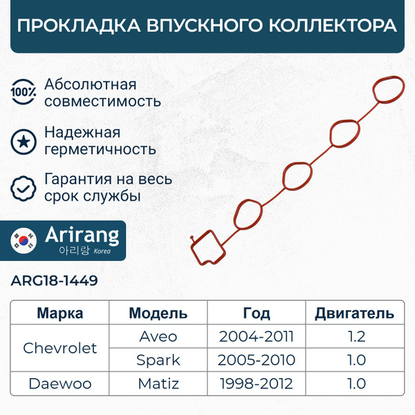 Прокладка впускного коллектора Daewoo Matiz 1.0, Chevrolet Aveo 1.2 ...