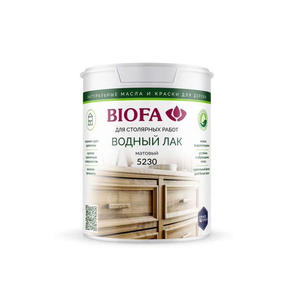5230 BIOFA Водный лак для столярных работ шелковисто-матовый, бесцветный, 300 мл купить на OZON ...