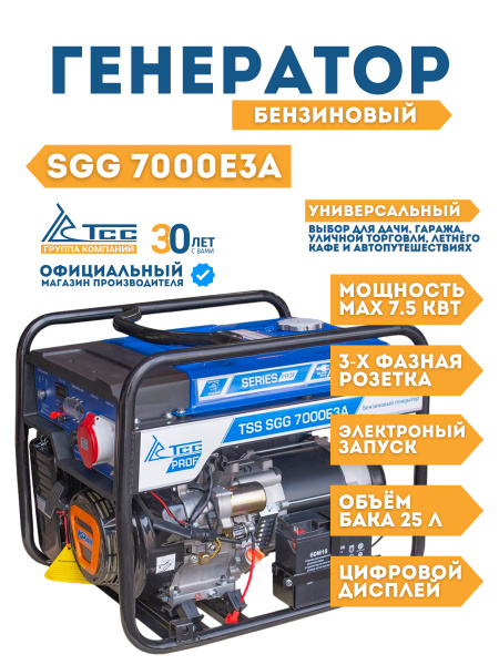 Генератор бензиновый 7-7.5 кВт TSS SGG 7000E3A купить на OZON по низкой цене (2317246399)