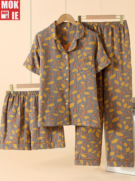 Пижама Женский Mokie с брюками Муслин, Хлопок, размер 46 Другое коричневый меланж Длинный Китай ...