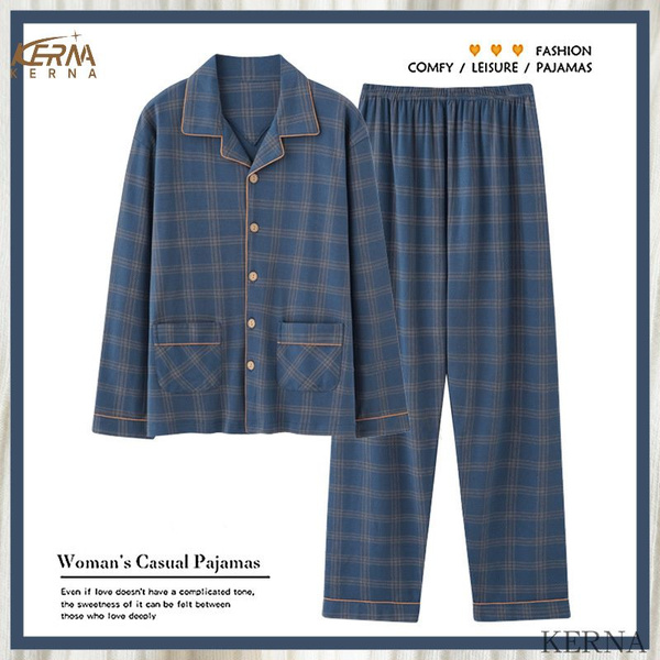Пижама Мужской, Женский KERNA Хлопок, размер 58 Однотонный темно-синий Длинный Китай Другое ...