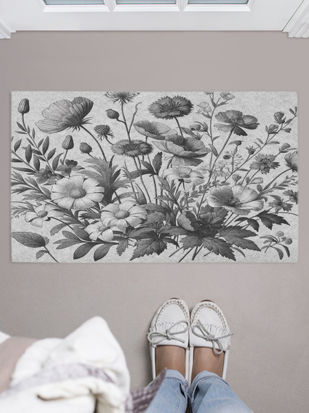 Коврик придверный JoyArty цветок, бутон, поле, луг, птицы, цветы, плитка, листья, полевые, мак ...