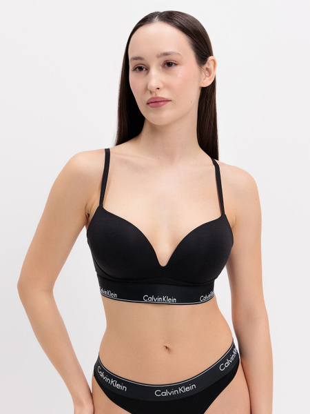 Бюстгальтер Женский Calvin Klein Underwear пуш-ап, размер 65B черный сапфир Хлопок, Модал ...