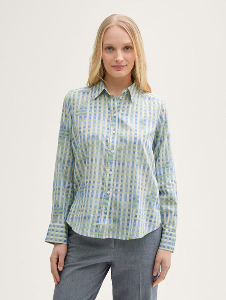 Блузка Женский Tom Tailor зеленый Хлопок, размер 46 Пуговицы Индия Повседневный купить c ...