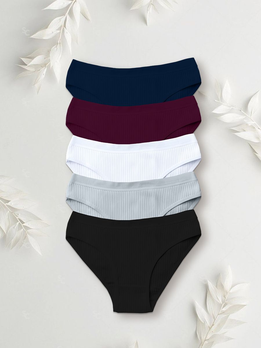 Комплект трусов Женский INTIMNO слипы Хлопок, Спандекс черный, серый, размер 48, 49 Средняя В ...