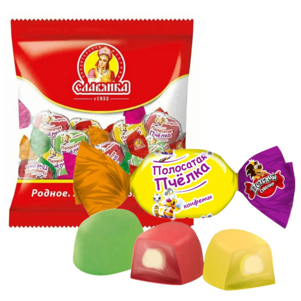 Конфеты неглазированные Полосатая пчелка пакет 1 кг КФ Славянка купить с доставкой по