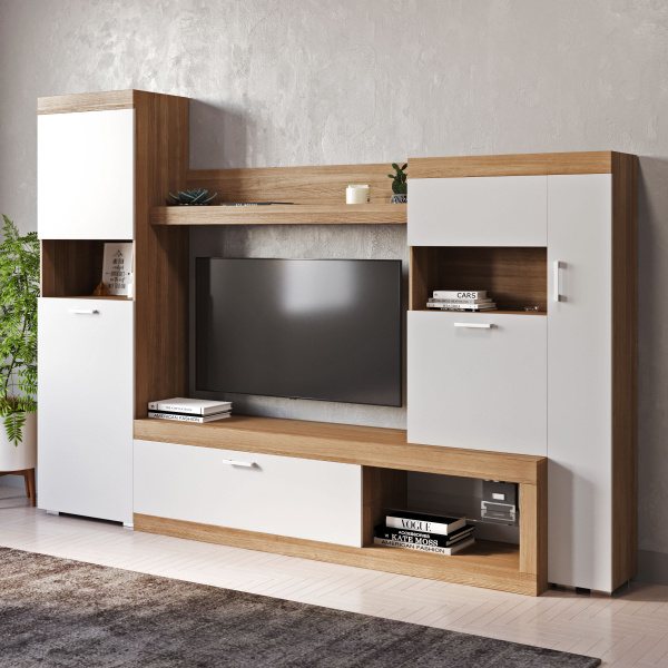 Стенка "Прага", в гостиную 280,6x40x200 см, Белый/Дуб сонома купить по ...