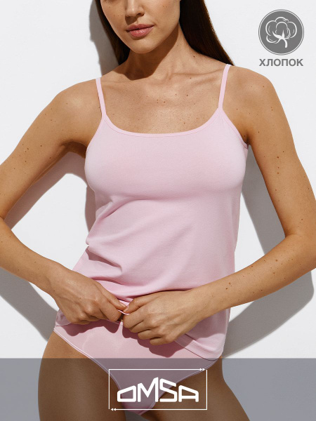 Майка Женский Omsa светло-розовый, размер 50 Повседневный Узбекистан приталенный Однотонный Без ...