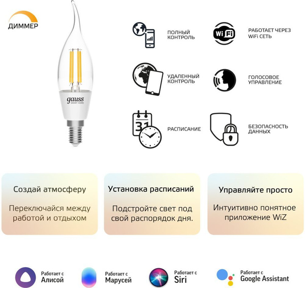 Умная лампочка Gauss - купить в интернет магазине OZON (1422537595)