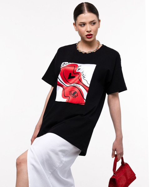 Футболка SAHAR art lab, размер 46, 44, цвет красный, черный, 95% хлопок, 5% лайкра - купить по ...