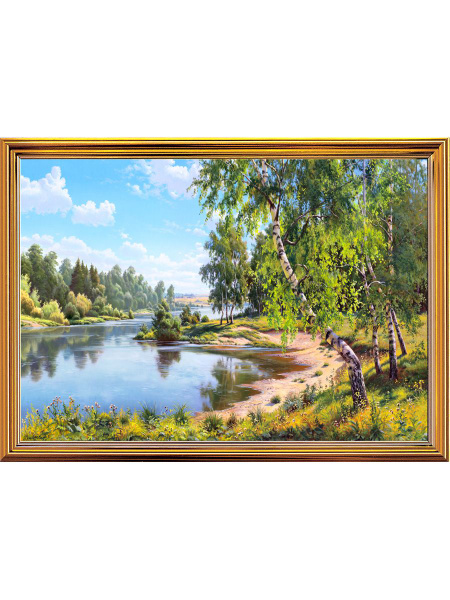 Картина "Берёзы у реки", 30х20 см., художник - Прищепа Игорь, Оформлена ...