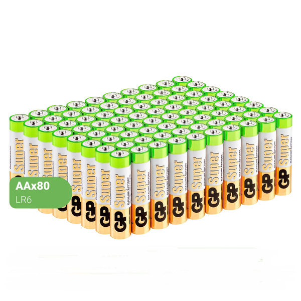Батарейки АА пальчиковые алкалиновые GP Super 15А-2CRV, набор 80 шт ...