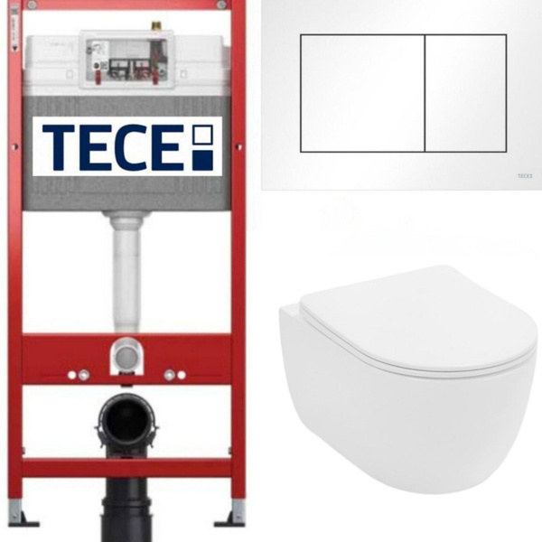 Комплект: Инсталляция TECE 9400413 с безободковым подвесным унитазом Lekvo S-801, сиденье ...