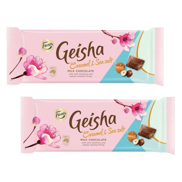 Молочный шоколад с фундуком и соленой карамелью Fazer Geisha Caramel ...