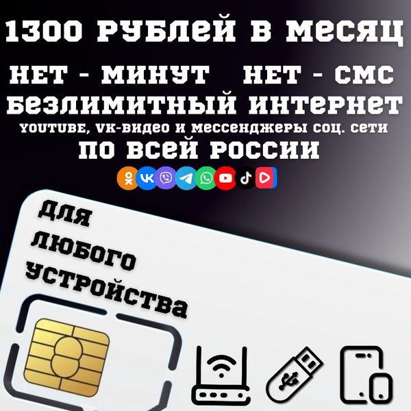 Характеристики SIM-карта Сим карта Безлимитный интернет Youtube, VK ...