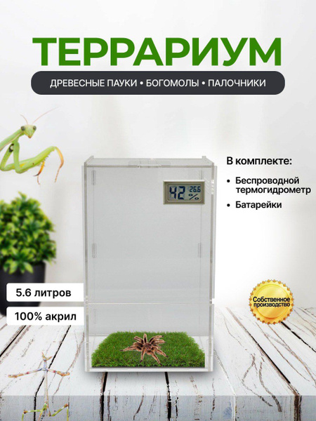 Террариум 25*15*15 для пауков и других питомцев с гидротермометром ...