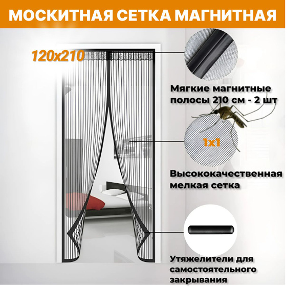 Характеристики Москитная сетка на дверь на магнитах, раздвижная штора ...