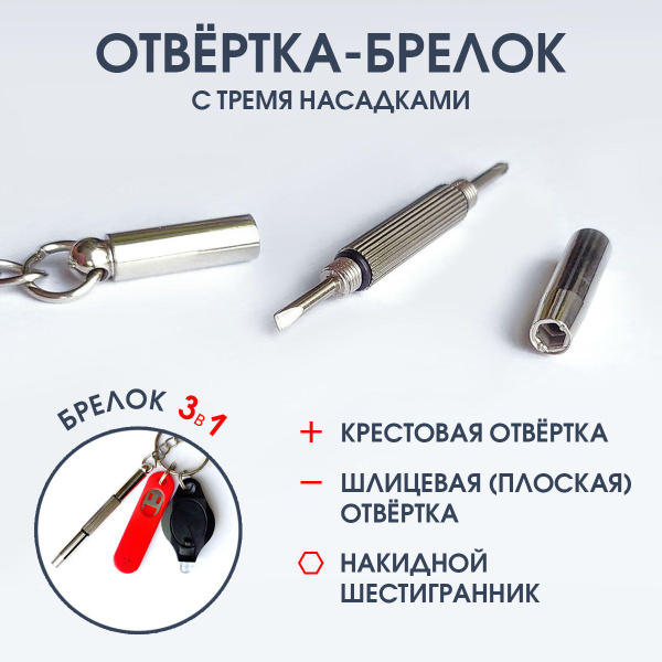 Отвертка маленькая, фонарик, игла для извлечения сим карт - брелок для ...