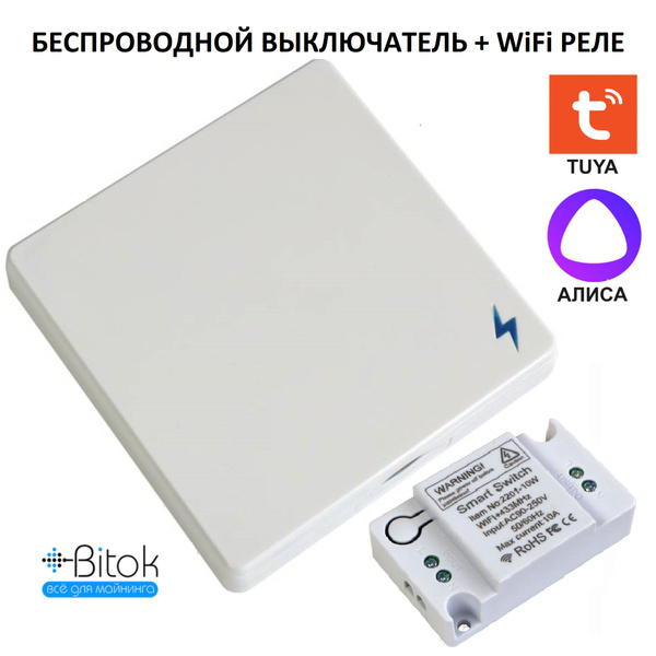Беспроводной выключатель с Алисой 1 клавиша белый и реле RF + Wifi ...