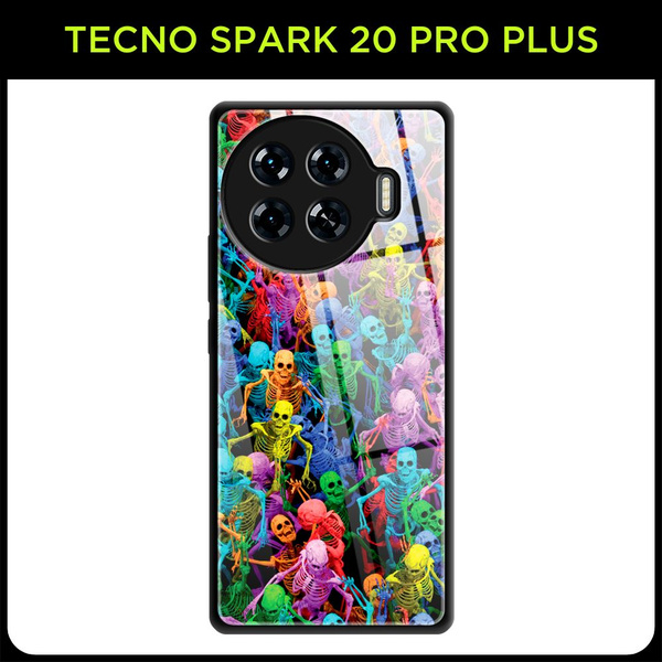 Стеклянный чехол на Tecno Spark 20 Pro Plus Текно Спарк 20 Про Плюс с принтом Скелеты на