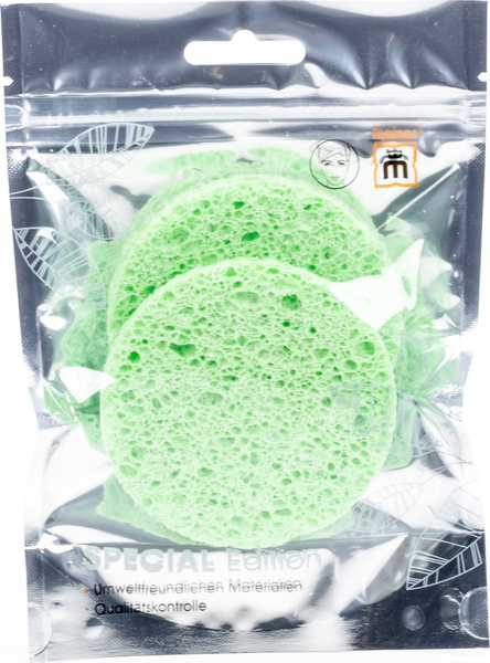 Cпонж для умывания Meizer / Мейзер из целлюлозы, круглый, зеленый, 2шт ...