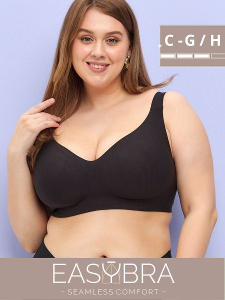 Бюстгальтер Женский EASY BRA без косточек, бесшовный, размер 90F, 90G черный Микрополиамид ...
