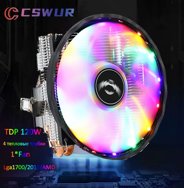 Кулер для процессора, для Intel и AMD, 4 тепловые трубки, 4pin-PWM,95W ...