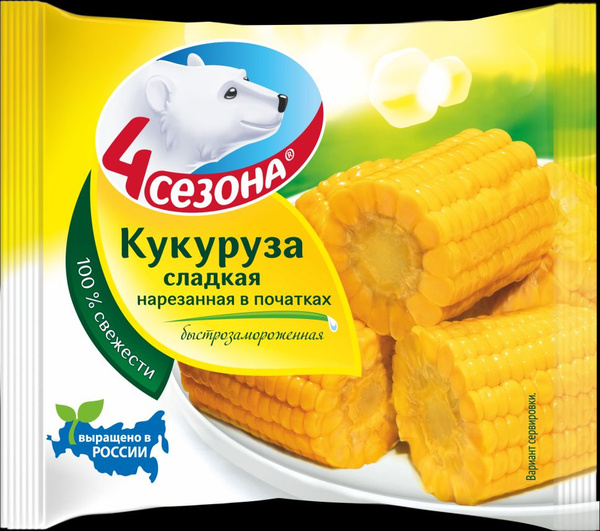 Кукуруза сладкая нарезанная в початках 4 Сезона замороженная 450 г