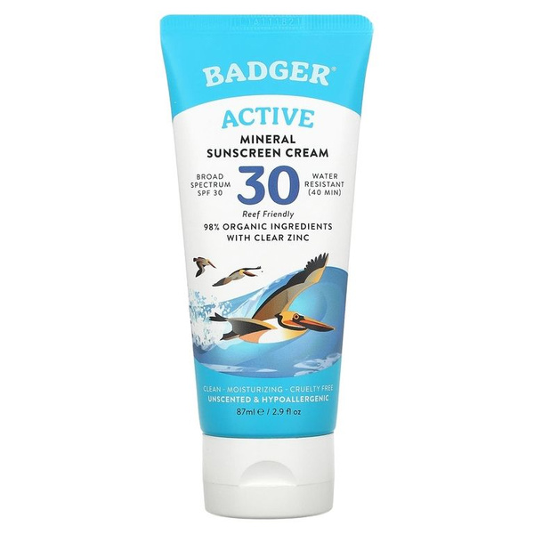 Badger, солнцезащитный крем SPF 30, Active Mineral Sunscreen Cream, без ...