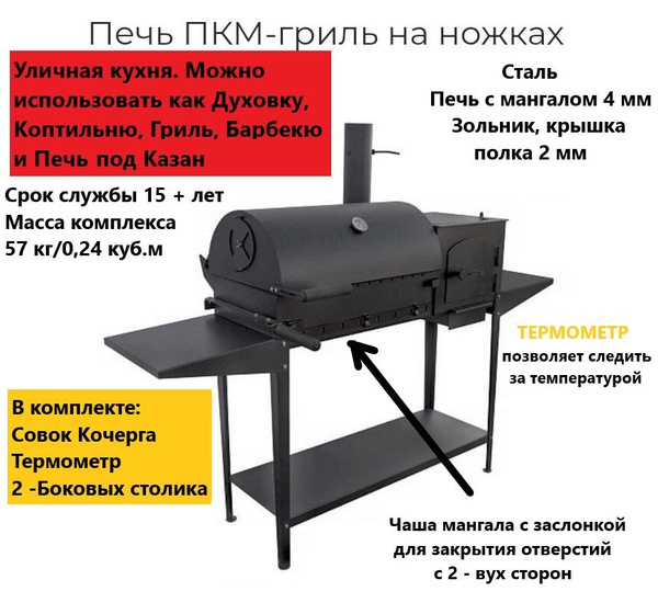 Характеристики Коптильня Гриль Смокер. Мангал с печью под казан ...