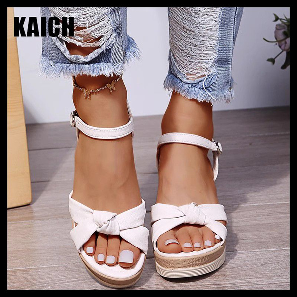 Босоножки Женский KAICH Танкетка Искусственная кожа, размер 41 Лето Пряжка купить c доставкой на ...