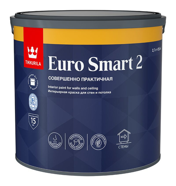 Краска Tikkurila евро 2, Глубокоматовое покрытие, белый - купить в ...