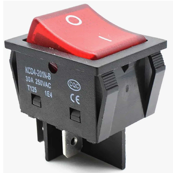 Выключатель KCD4-201N-B 30A 250VAC T125 красная клавиша, 4 контакта для ...