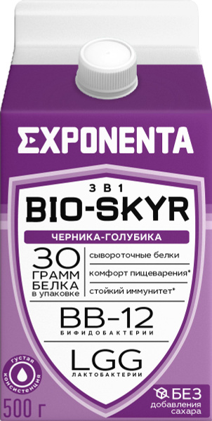 Напиток кисломолочный EXPONENTA Bio-Skyr Черника-голубика, 500г ...