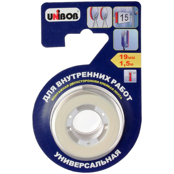 Клейкая лента двусторонняя Unibob, 19мм*1,5м, на вспененной основе ...