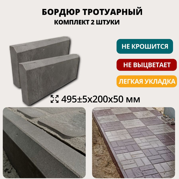 Бордюр тротуарный полимерпесчаный, графит, 2 шт. - купить с доставкой ...