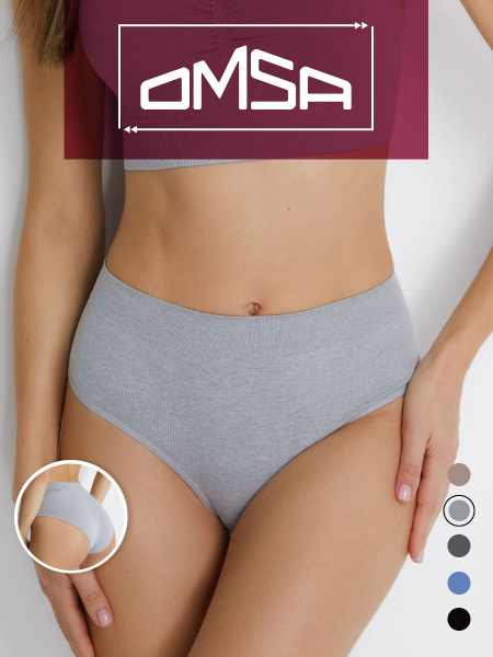 Трусы Женский Omsa слипы Микрофибра светло-серый, размер 44 Высокая Китай Повседневный ...
