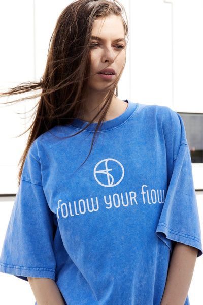 Футболка follow your flow, размер 42, цвет синий, 100% хлопок - купить ...