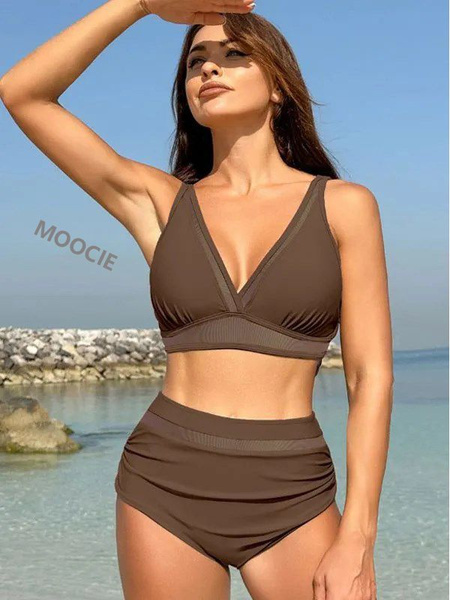 Купальник раздельный Женский MOOCIE кофейный, размер 50 Плавание, SUP-серфинг Однотонный купить ...
