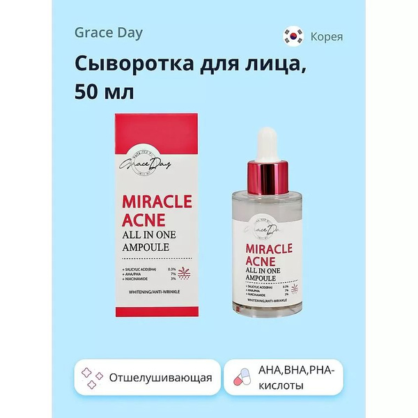 GRACE DAY Сыворотка для лица MIRACLE с ниацинамидом и AHA,BHA,PHA-кислотами (отшелушивающая) 50 ...