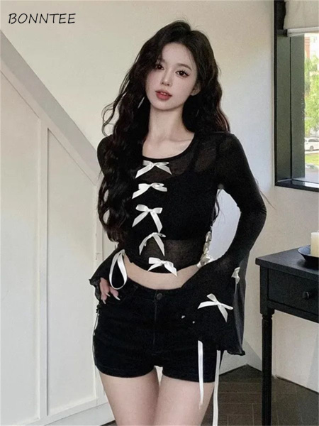 Лонгслив Женский ZinBee черный Длинный, размер 46 Политекс Бант Туризм, Танцы прямой Банты ...