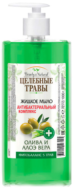 Жидкое мыло Целебные травы Олива и алоэ вера, антибактериальный ...