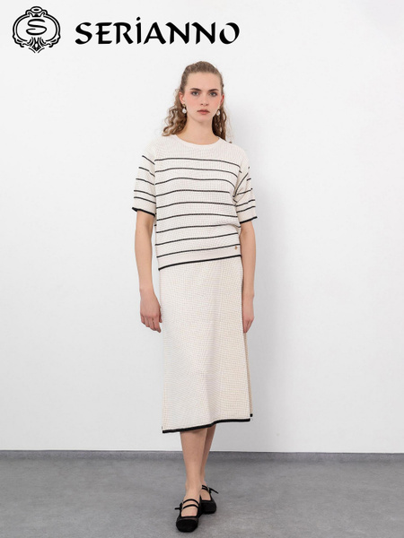 Юбка Женский SERiANNO слоновая кость Хлопок, Вискоза, размер 44 Без застежки Миди Люрекс ...