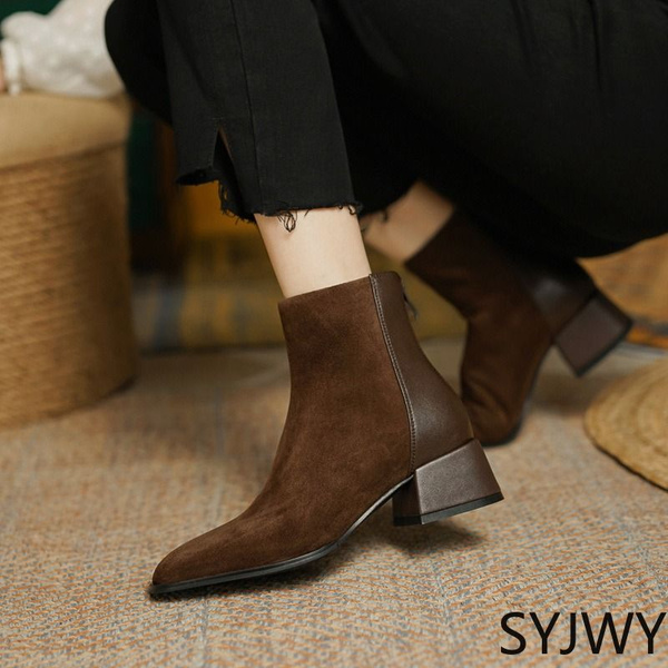 Полусапоги Женский SYJWY, размер 37 шоколадно-коричневый Зима Толстый каблук Молния купить c ...