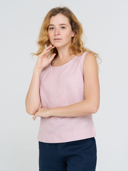 Топ Женский TRANGO пудровый, размер 44 Лен Без рукавов Повседневный Россия свободный Без ...